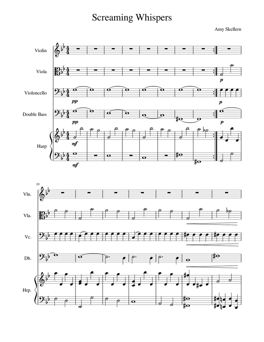 Screaming Whispers Sheet music for Contrabass, Violin, Viola, Cello ...
