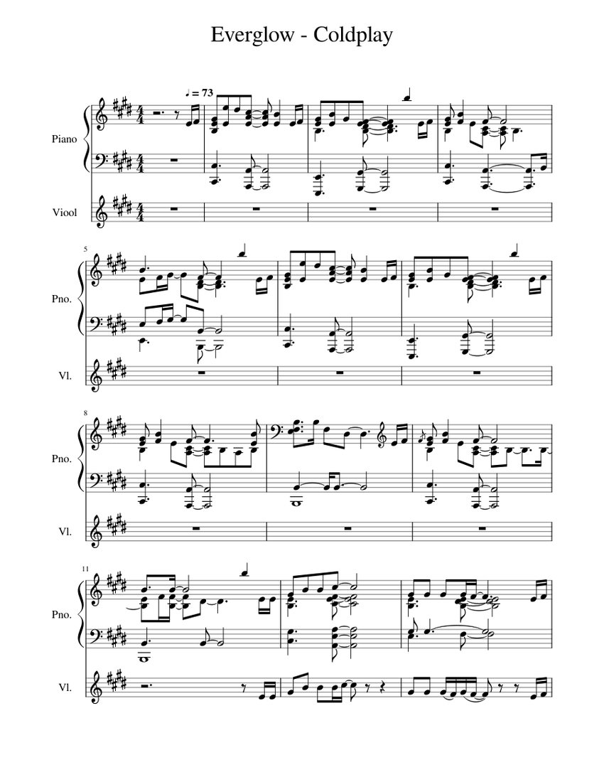 Everglow - Coldplay Sheet Music for Piano, Violin (Piano-Voice ...