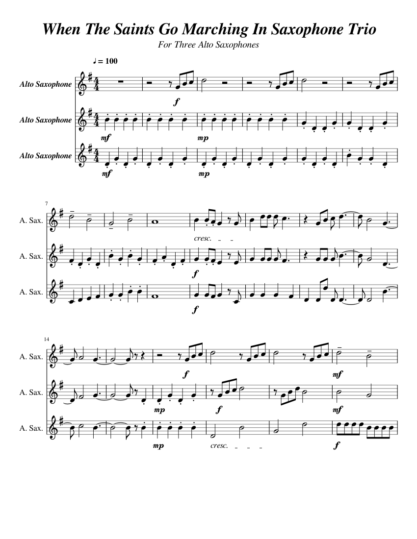 When The Saints Go Marching In Saxophone Trio Sheet Music for Saxophone ...