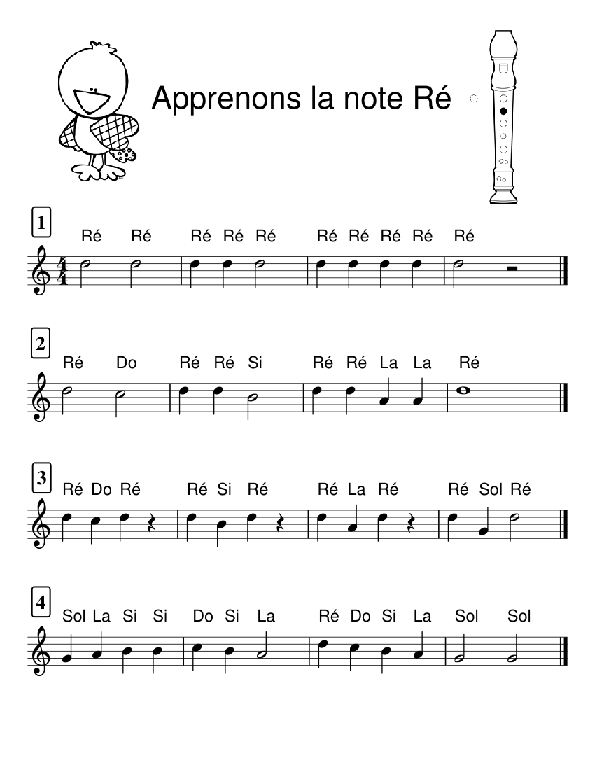 Apprenons la note Ré Sheet music for Piano (Solo) Easy | Musescore.com