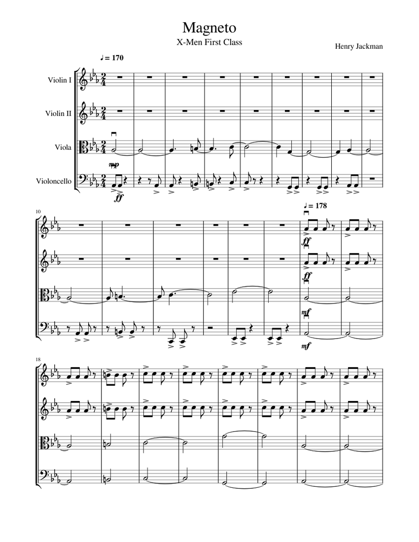 Magneto Sheet music for Violin, Viola, Cello (String Quartet ...