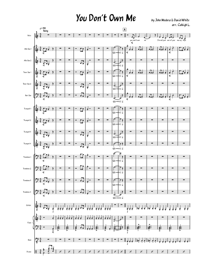 You Don't Own Me for Big Band Sheet Music for Piano, Trombone, Vocals ...