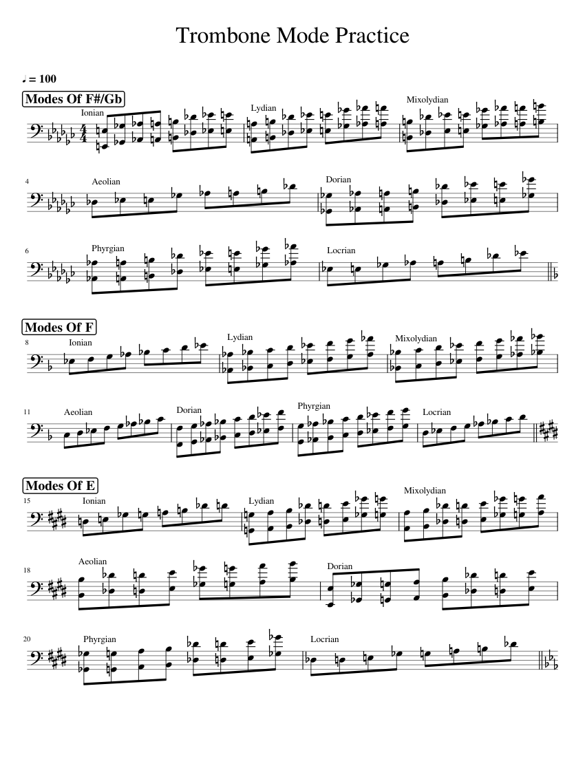 Trombone Bass Clef Major Scale Modes - Double Octaves Sheet music for ...