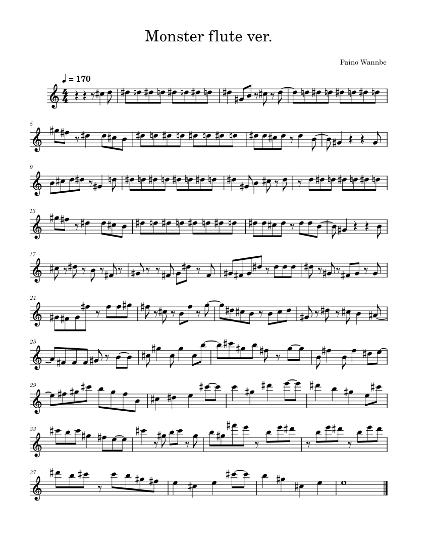 怪物 – YOASOBI Monster flute ver. Sheet music for Flute (Solo ...