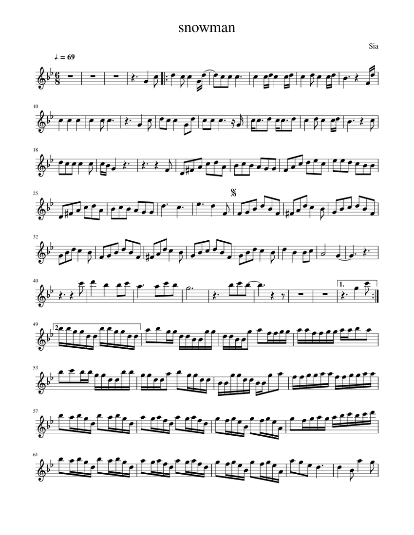 Snowman Sia Sheet music for Piano (Solo) | Musescore.com