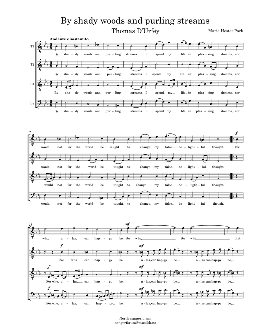 By shady woods and purling streams – Maria Hester Park Sheet music for ...