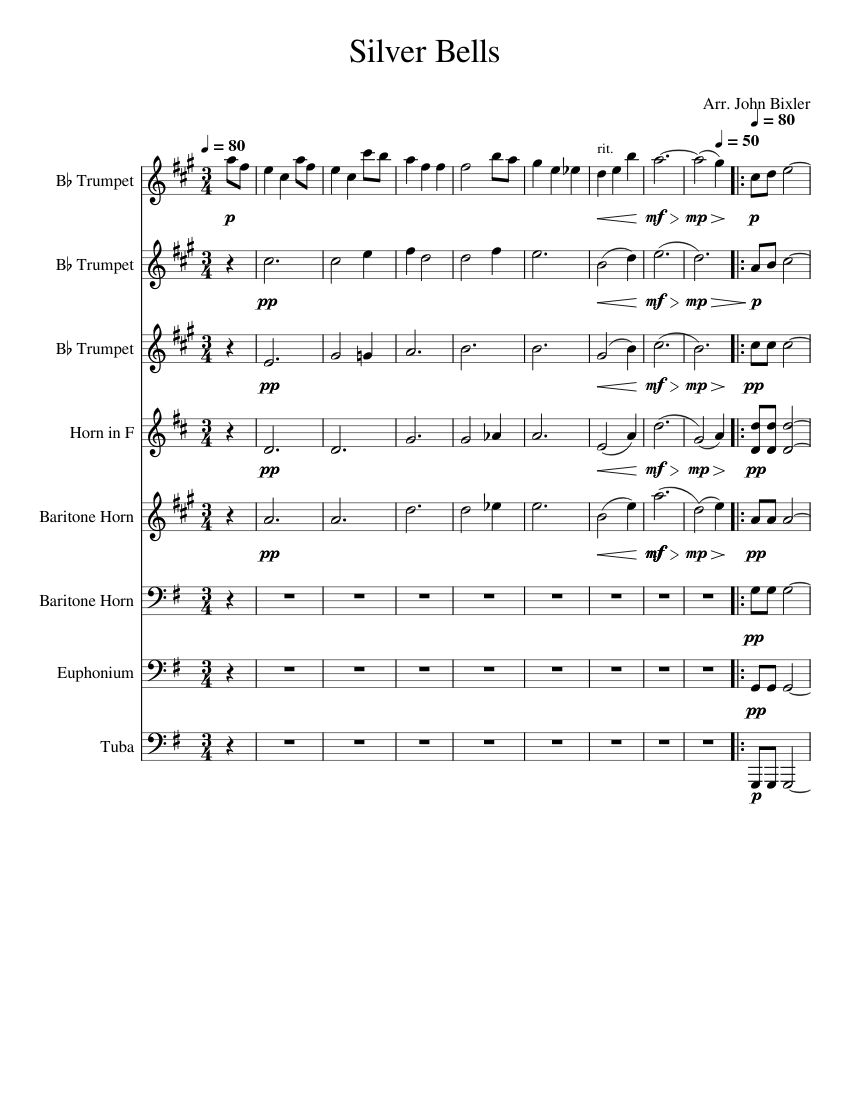 Silver_Bells Sheet Music for Euphonium, Tuba, Trumpet in b-flat, French ...