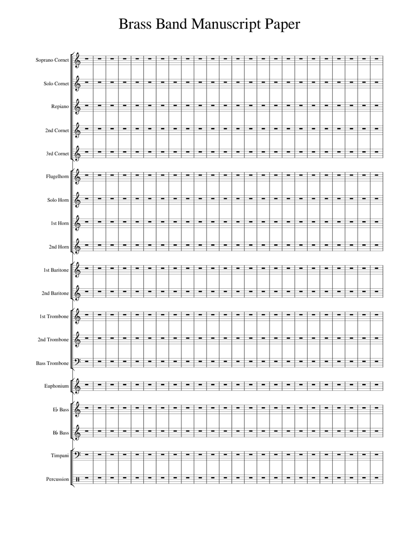 Brass Band Manuscript Paper Sheet Music for Trombone, Cornet, Euphonium ...
