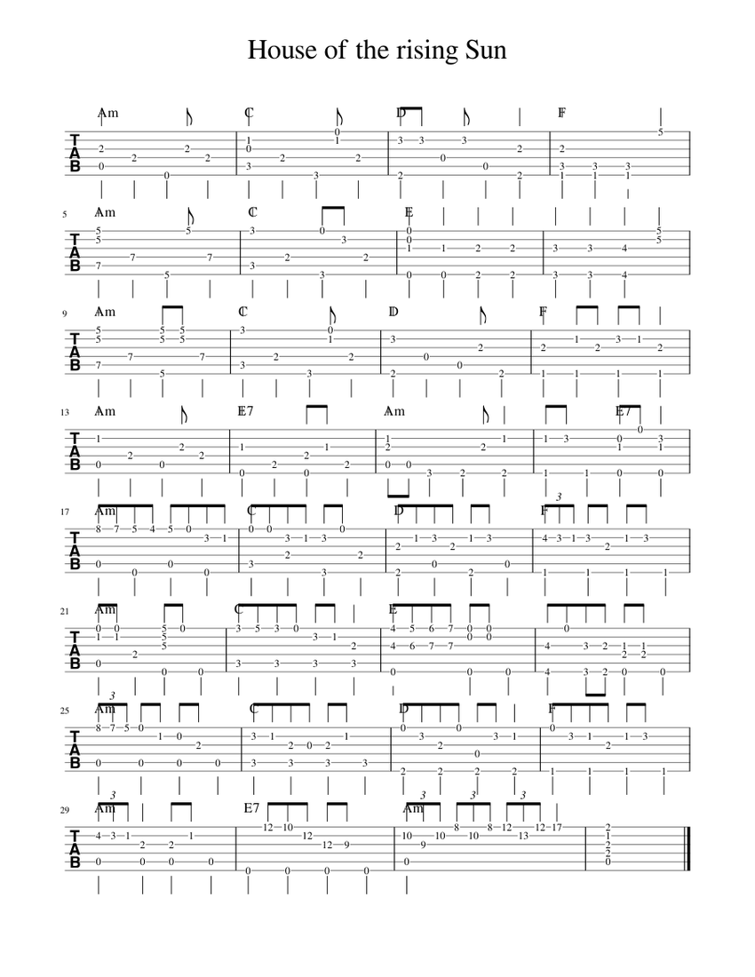 House of the rising Sun Sheet music for Guitar (Solo) | Musescore.com