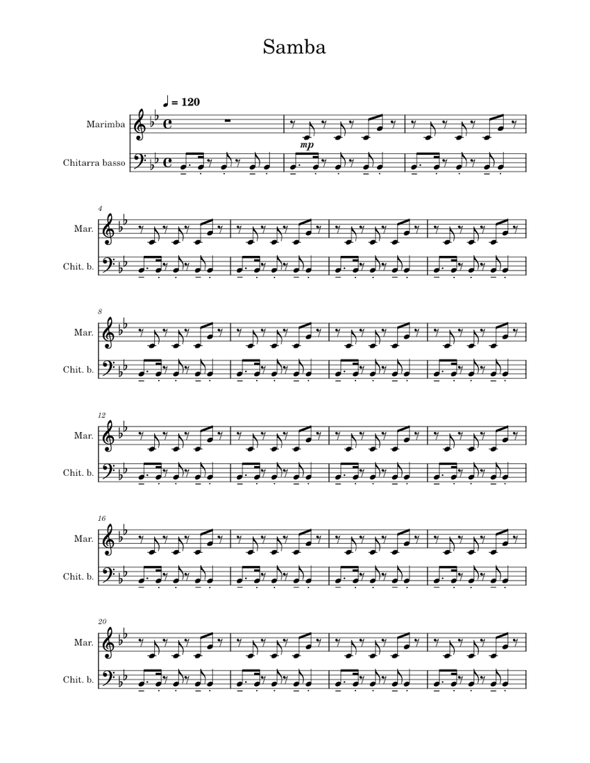 samba Sheet music for Bass guitar, Marimba (Piano Quartet) | Musescore.com