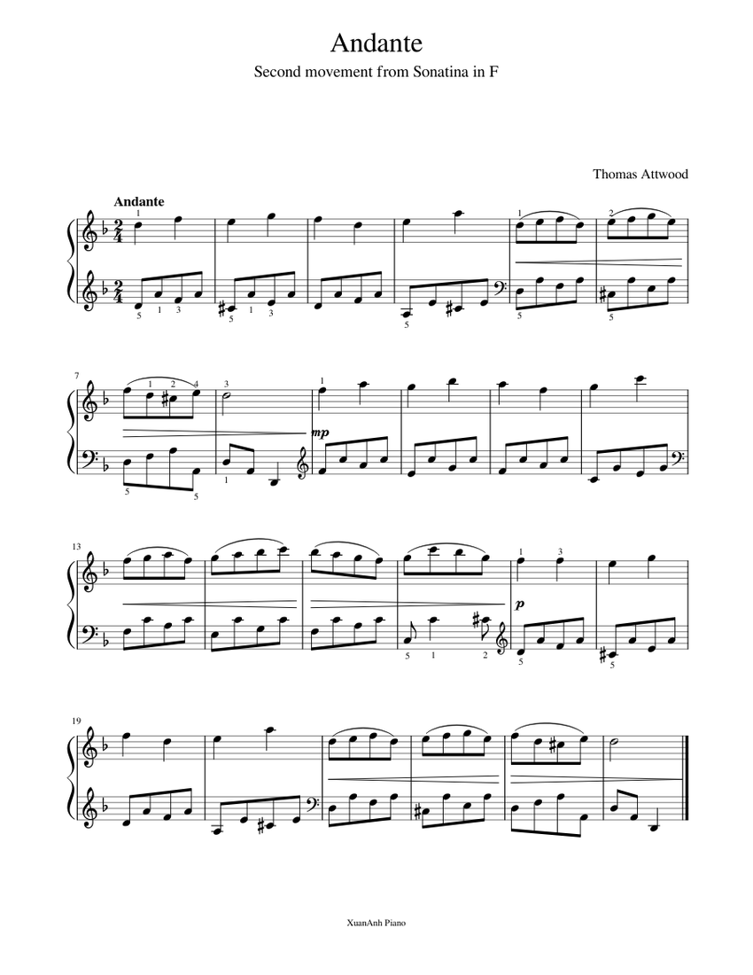 Andante Sheet Music for Piano (Solo) easy | MuseScore.com
