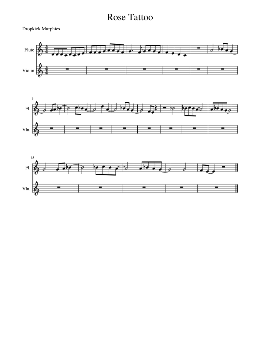 Rose Tattoo - Dropkick Murphys Sheet music for Flute, Violin (Mixed ...