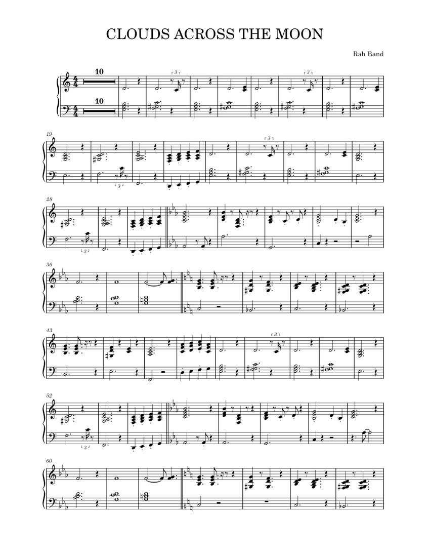 CLOUDS ACROSS THE MOON – RAH BAND Sheet music for Piano (Solo) Easy ...