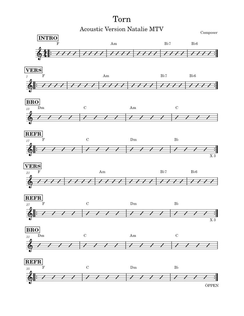 Torn – Natalie Imbruglia Sheet Music with Chords for Piano (Jazz Band ...