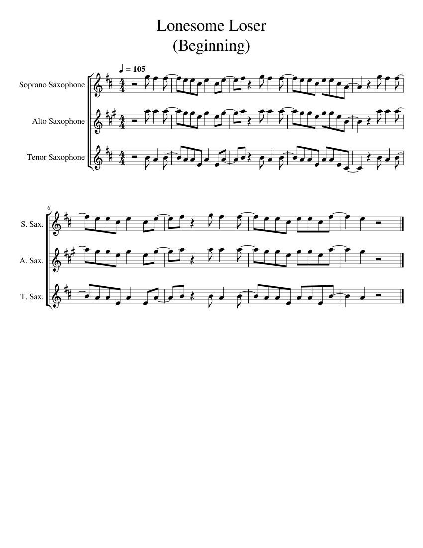 Lonesome_Loser (Beginning) Sheet music for Saxophone alto, Saxophone ...