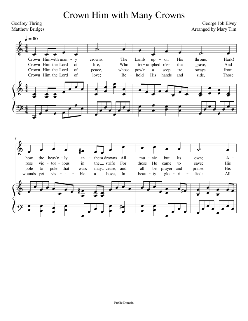 Crown Him with Many Crowns/Diademata Sheet music for Piano, Vocals (Piano-Voice) | Musescore.com