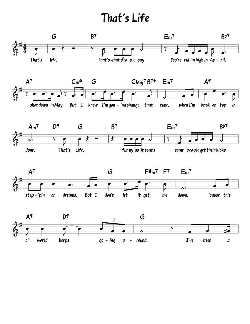 That's Life Sheet Music with Chords for Piano (Solo) Easy | MuseScore.com