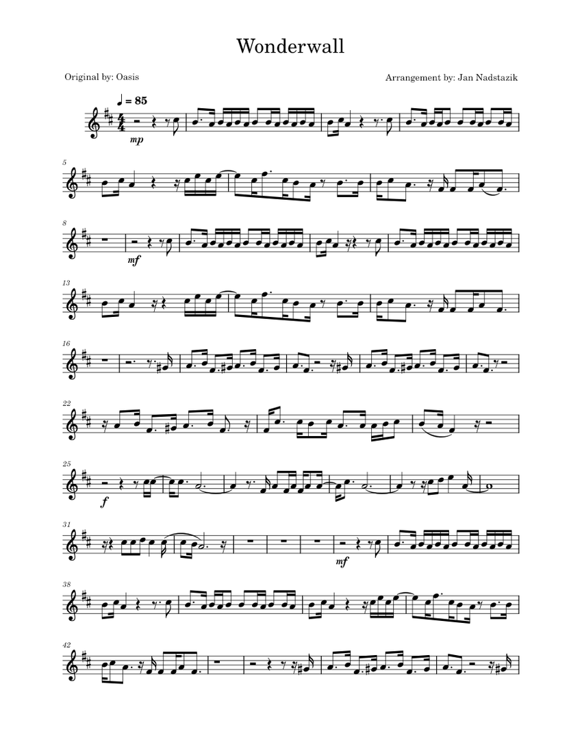 Wonderwall – Oasis (Violin Solo) Sheet music for Violin (Solo) | Musescore.com
