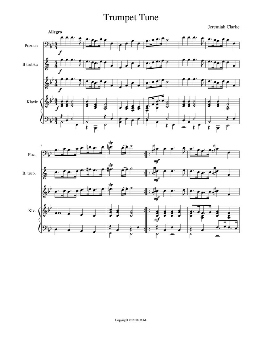 Trumpet Tune in Bb Sheet music for Piano, Trombone, Trumpet in b-flat ...