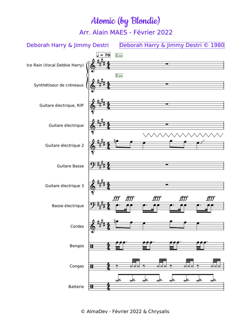 Blondie - Atomic (Arr. AlmaDev) Sheet Music with Chords for Guitar ...