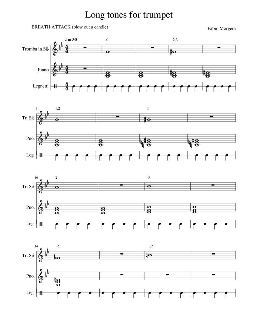 Long tones for trumpet Sheet music for Piano, Trumpet in b-flat, Claves ...