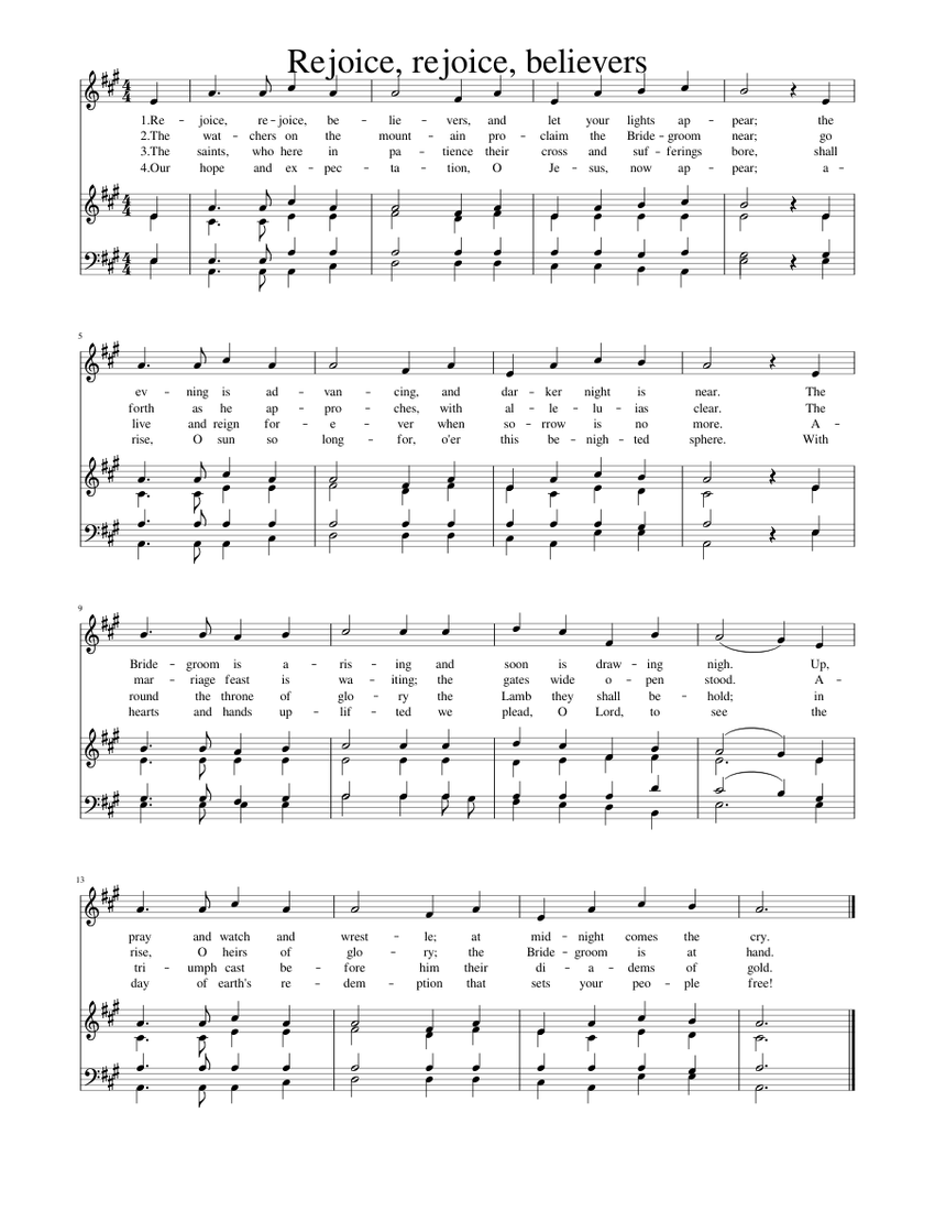 Rejoice, rejoice, believers Sheet music for Soprano, Alto, Tenor, Bass ...