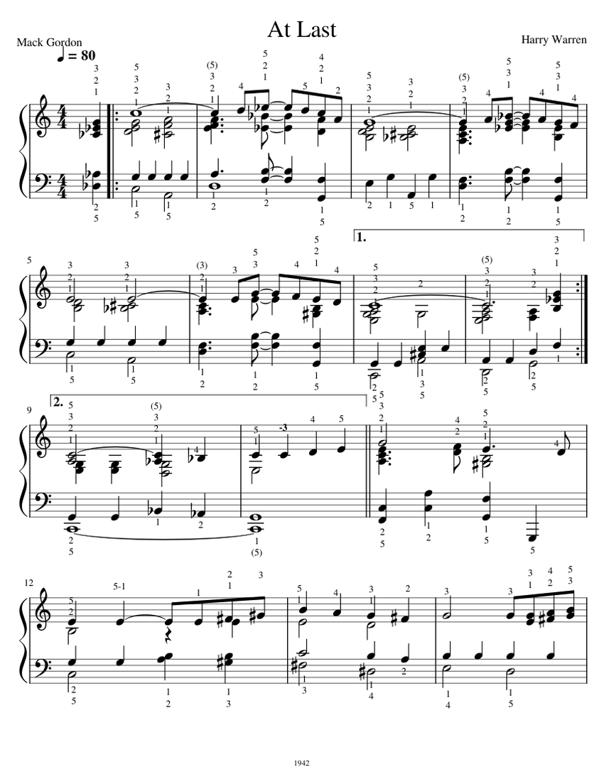 At Last – Mack Gordon And Harry Warren Sheet Music for Piano (Solo ...