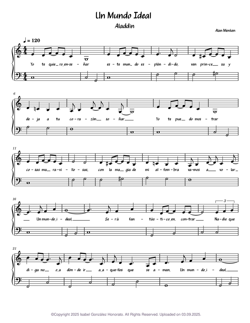 Un Mundo Ideal – Alan Menken Sheet music for Piano (Solo) | Musescore.com