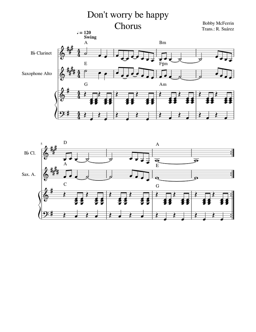 Dont_worry_be_happy Sheet Music with Chords for Piano, Clarinet in b ...