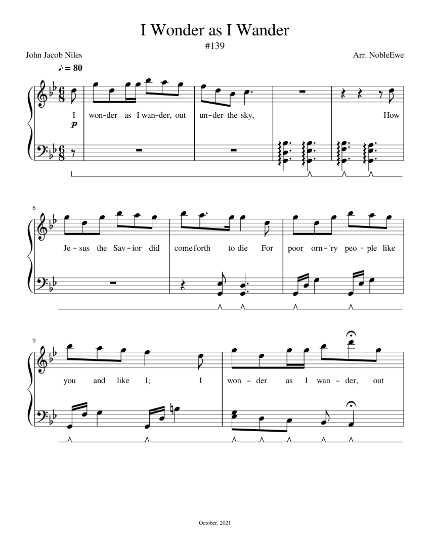 I Wonder as I Wander Sheet Music for Piano (Solo) | MuseScore.com