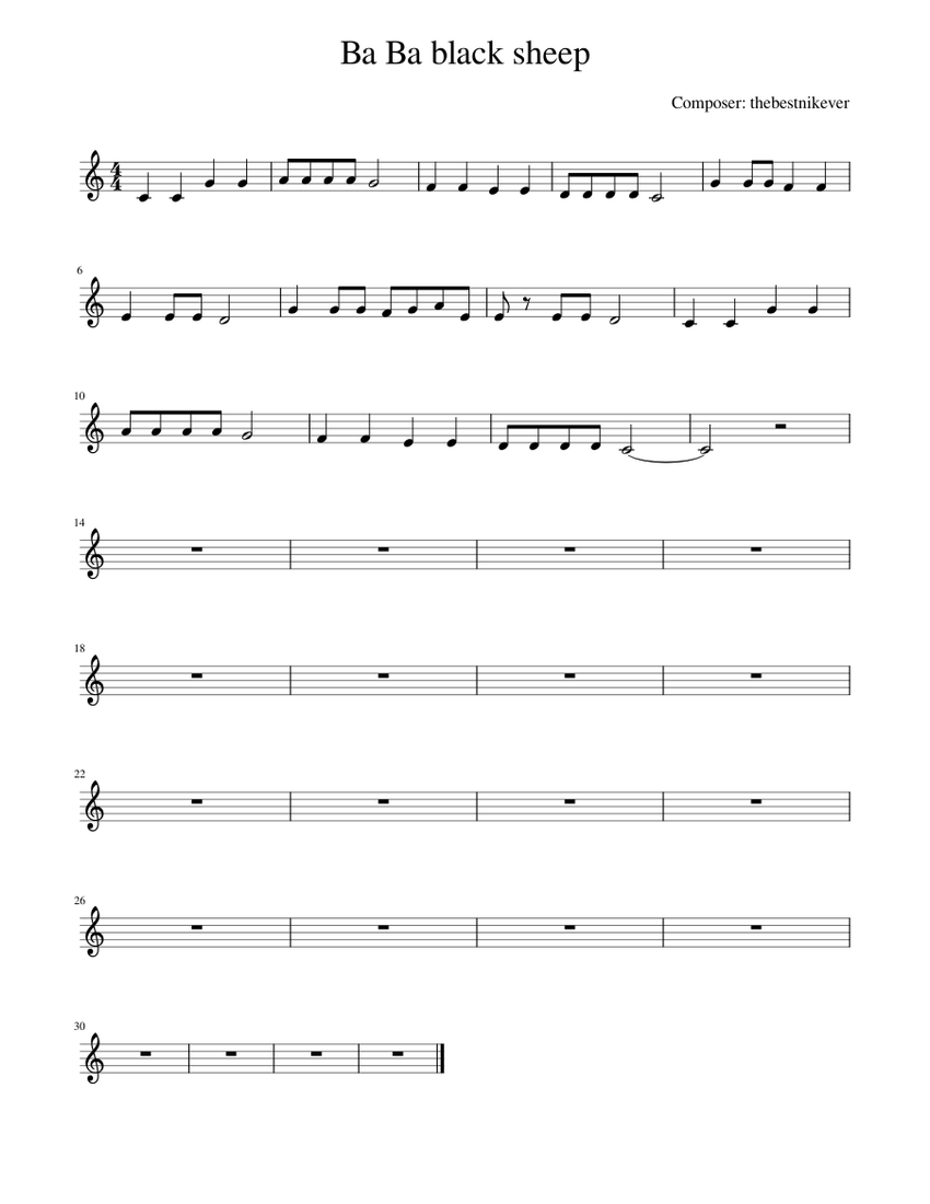 ba ba black sheep Sheet music for Piano (Solo) Easy | Musescore.com