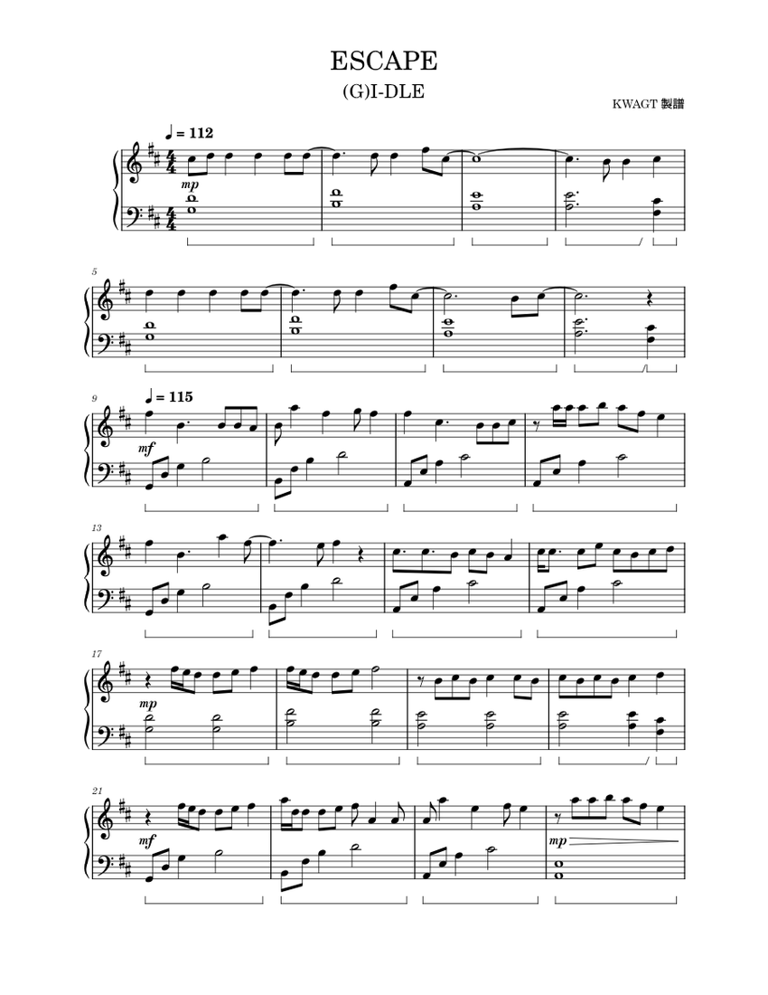 ESCAPE – (G)I-DLE [(여자)아이들] Sheet Music for Piano (Solo) | MuseScore.com