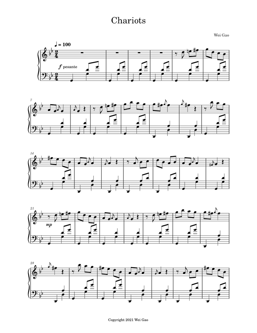 Chariots Sheet music for Piano (Solo) Easy | Musescore.com