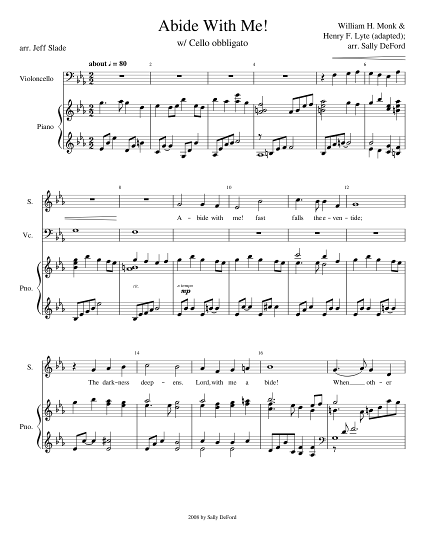 Abide With Me with cello obbligato lower key Sheet Music for Piano ...