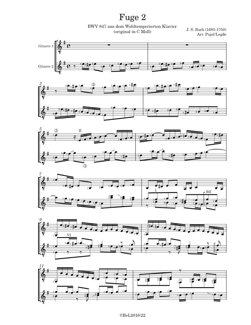 Fuge – Johann Sebastian Bach Sheet Music for Guitar (Mixed Duet ...