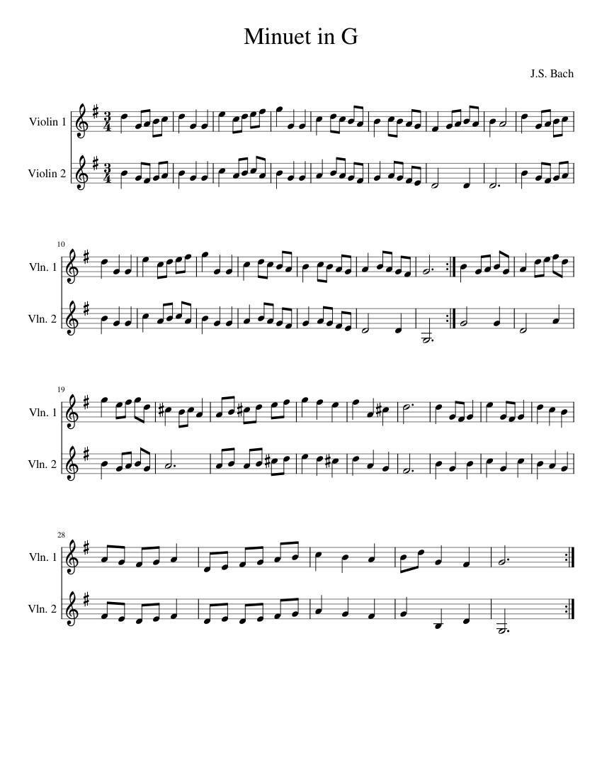 Minuet in G Sheet Music for Violin (String Duet) | MuseScore.com