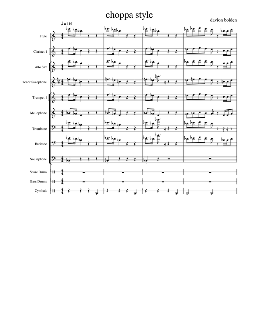 choppa_style Sheet music for Trombone, Mellophone, Flute, Clarinet in b ...