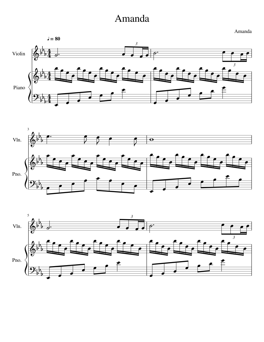 Amanda Sheet music for Piano, Violin (Solo) | Musescore.com