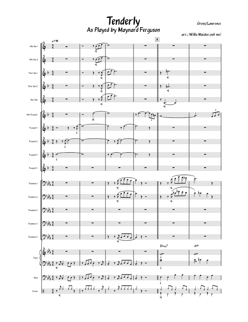 Tenderly as Played by Maynard Ferguson Sheet music for Piano, Trombone ...