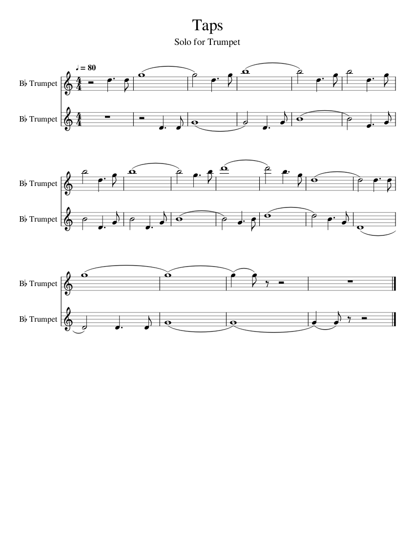 Taps Sheet Music for Trumpet in b-flat (Brass Duet) | MuseScore.com