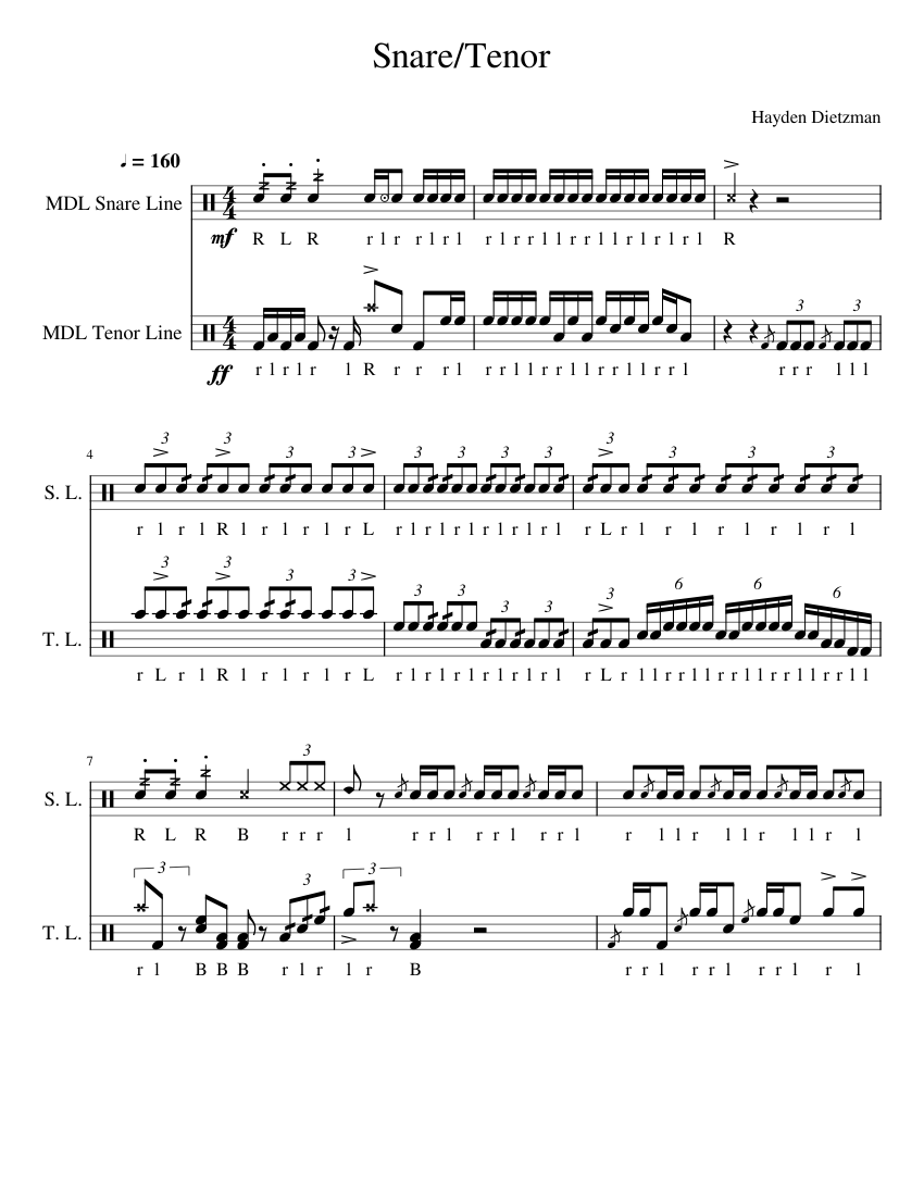 Snare and Tenor Sheet Music for Snare drum, Tenor drum (Percussion Duet ...