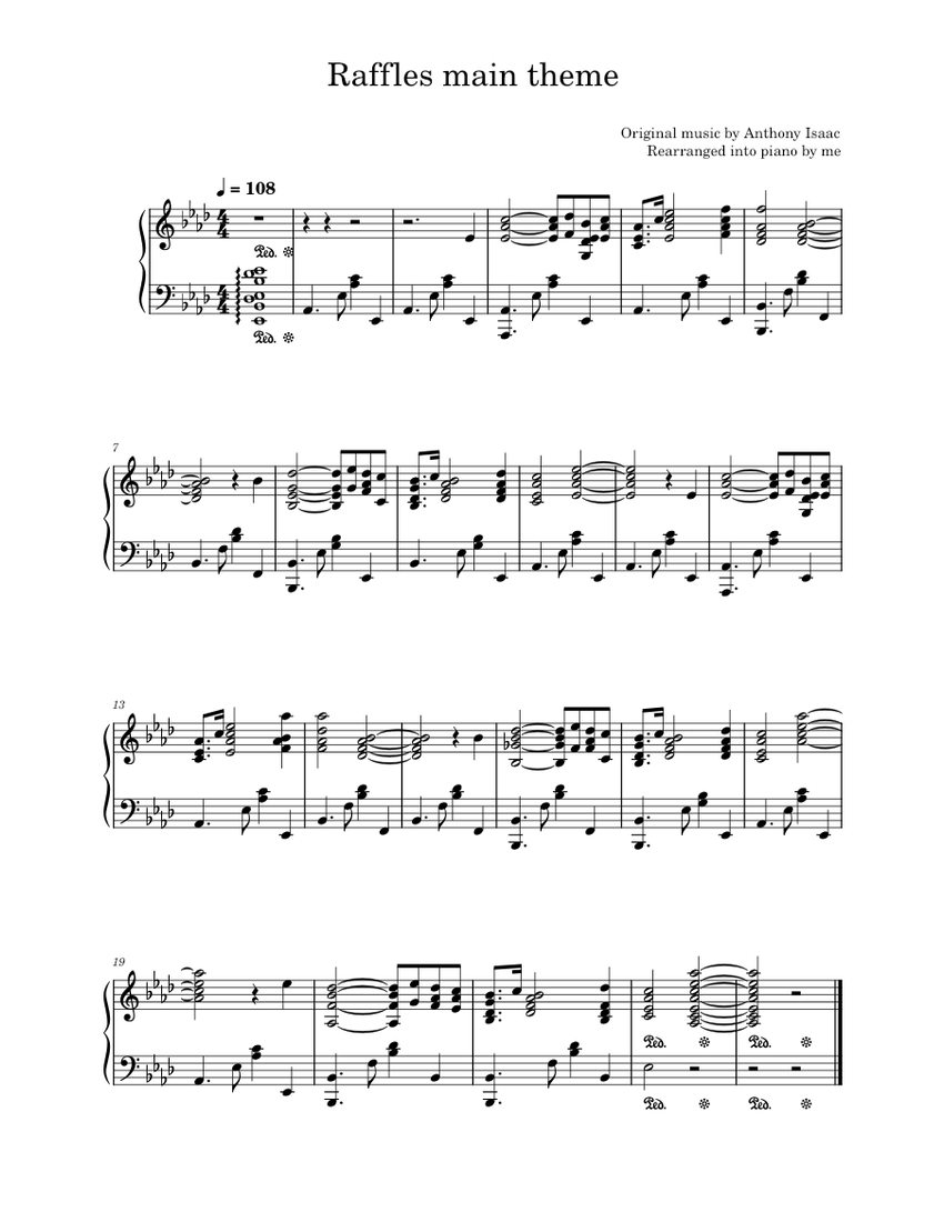 Raffles main theme Sheet music for Piano (Solo) Easy | Musescore.com