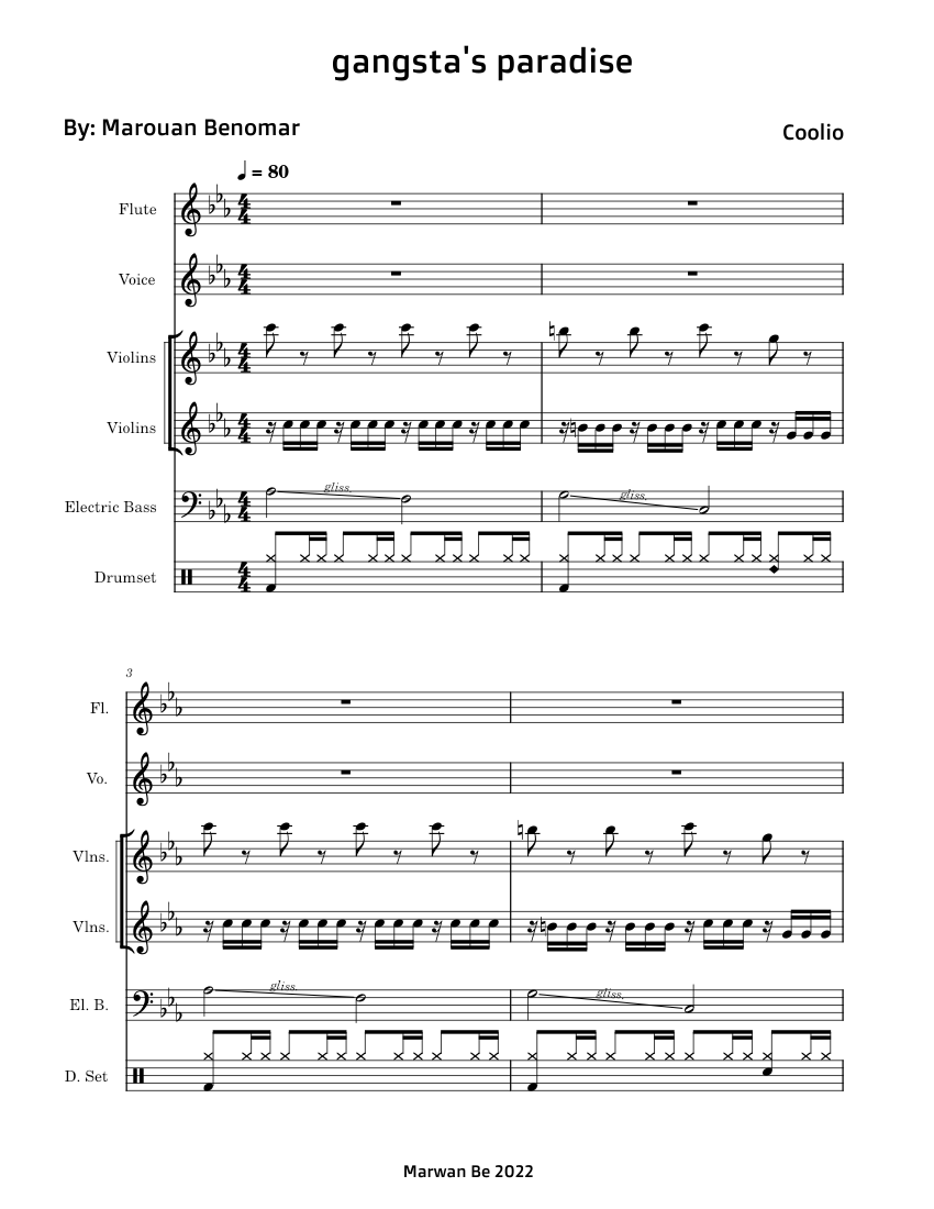 Gangsta's Paradise – Coolio Sheet music for Vocals, Flute, Bass guitar ...