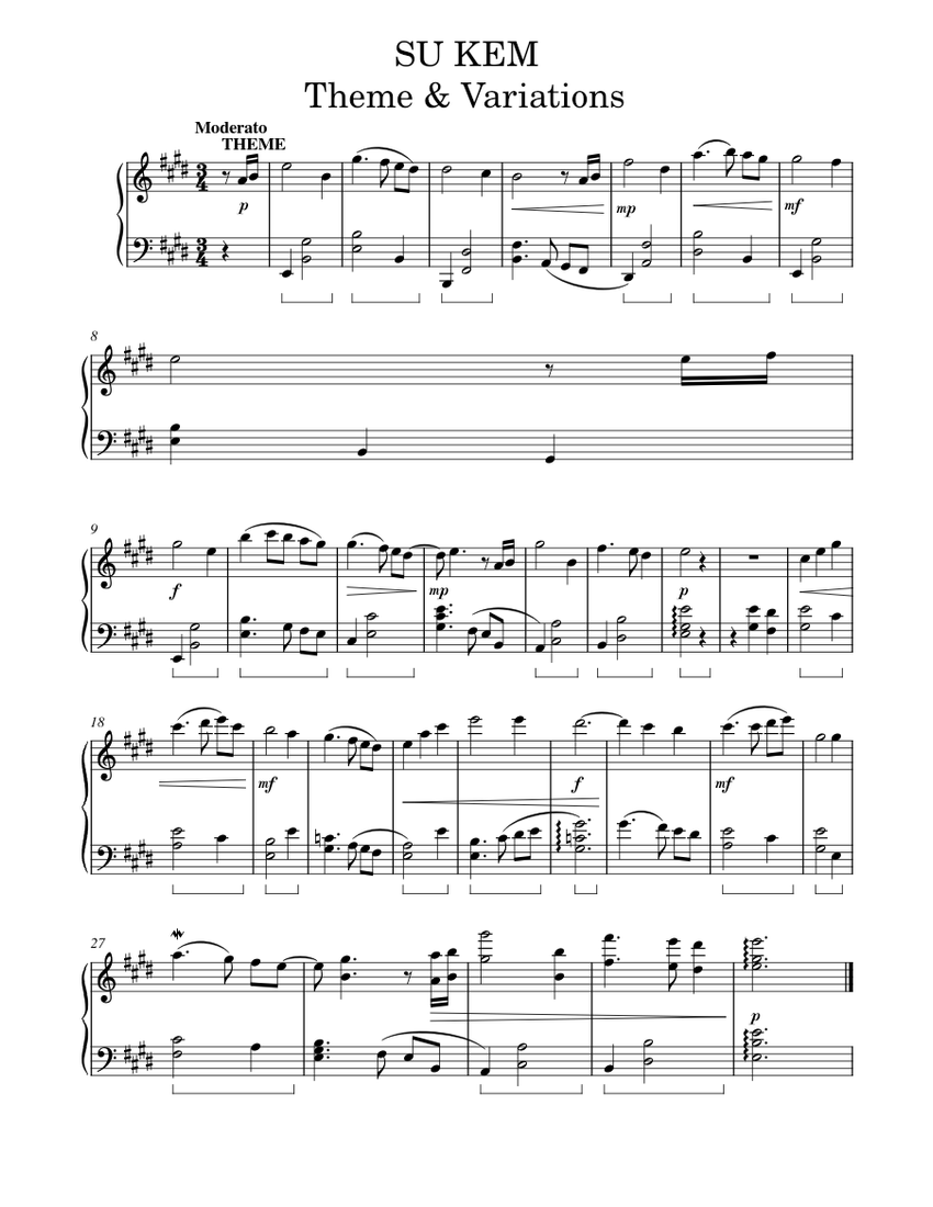 Su Kem - Theme and Variations Sheet music for Piano (Solo) | Musescore.com