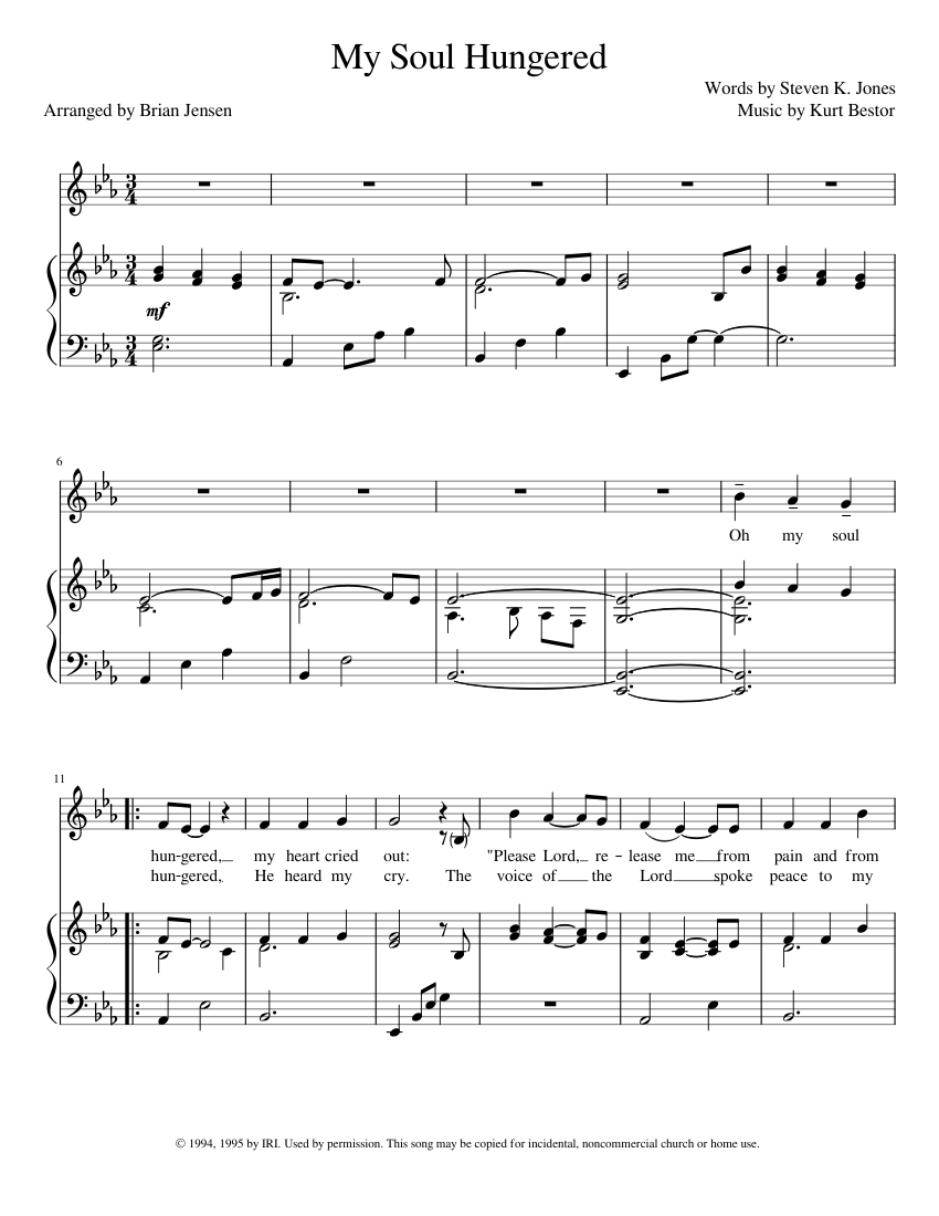 My Soul Hungered Sheet Music for Piano, Vocals (Piano-Voice ...