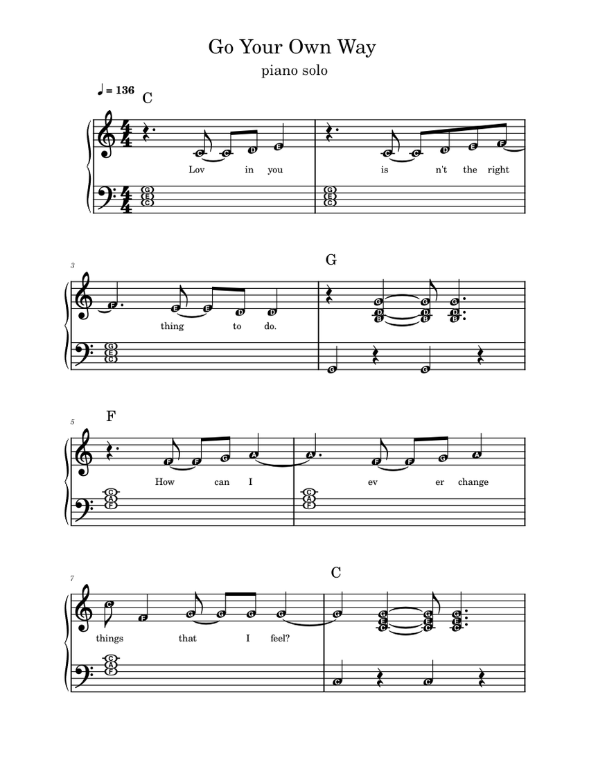 Go Your Own Way Sheet Music for Piano (Solo) Easy | MuseScore.com