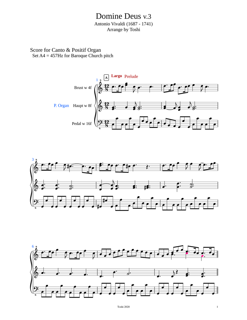 Domine Deus - A. Vivaldi Sheet Music for Organ, Bass guitar ...