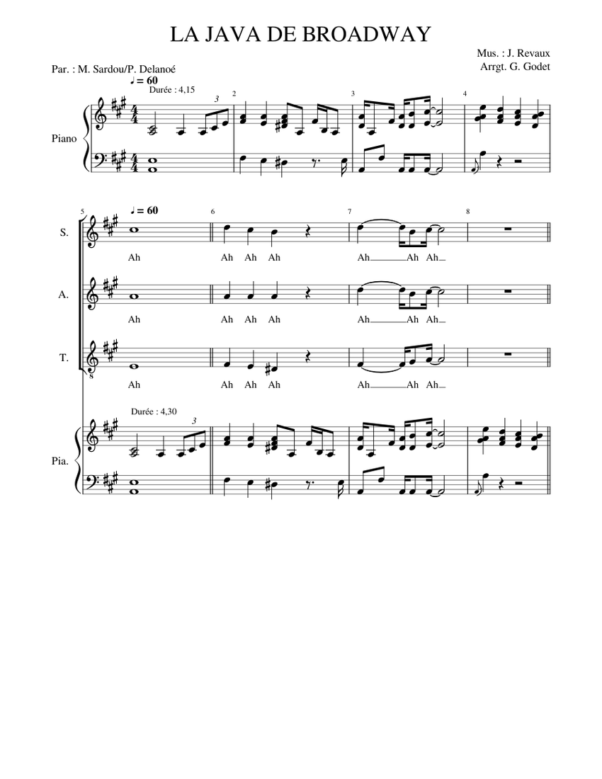 LA JAVA DE BROADWAY Sheet Music for Piano, Soprano, Alto, Tenor (SATB) | MuseScore.com