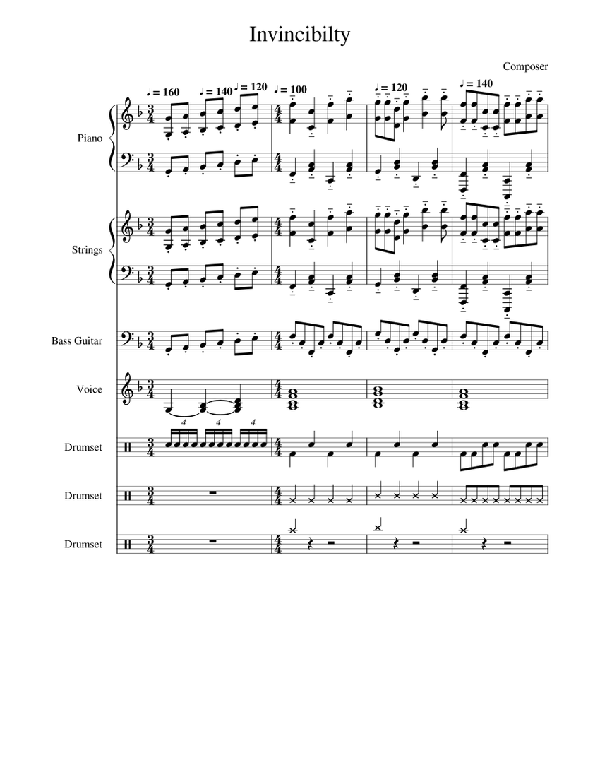 Invincibility Sheet Music for Piano, Vocals, Bass guitar, Drum group ...
