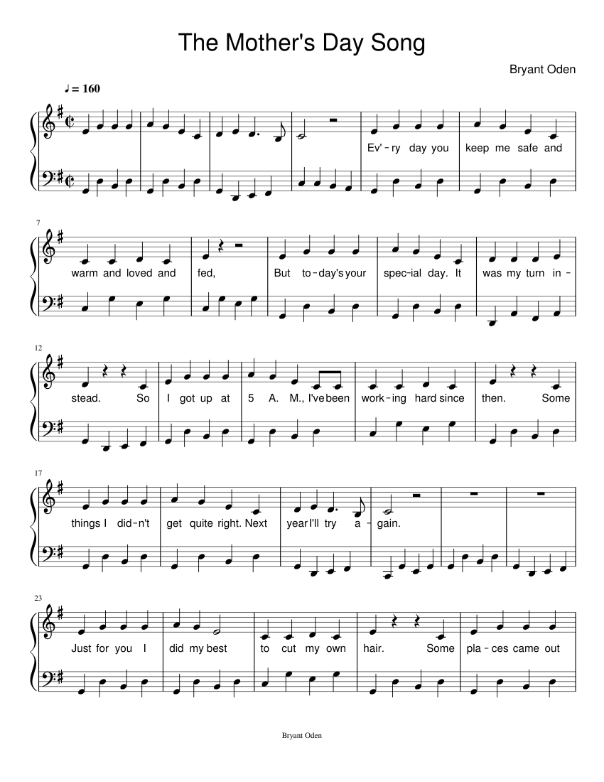 The Mother s Day Song Sheet Music for Piano (Solo) easy | MuseScore.com